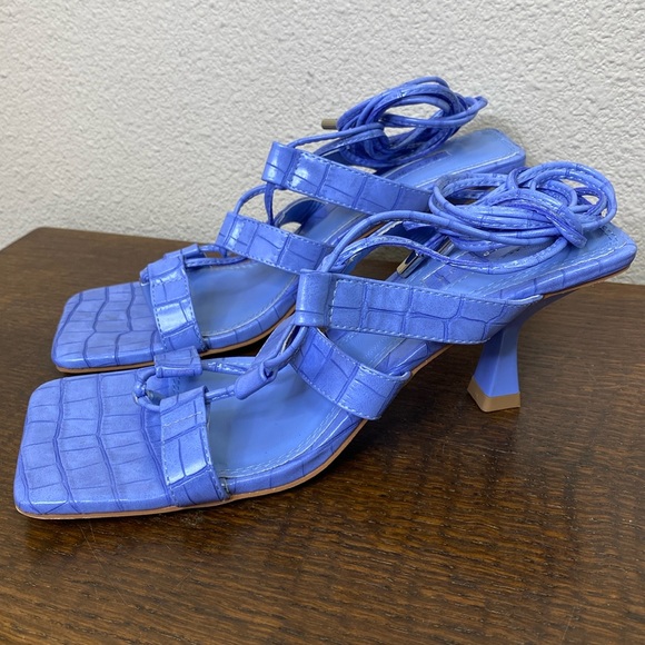 Topshop | Shoes | Topshop Periwinkle Croc Embossed Wrap Mid Heel ...